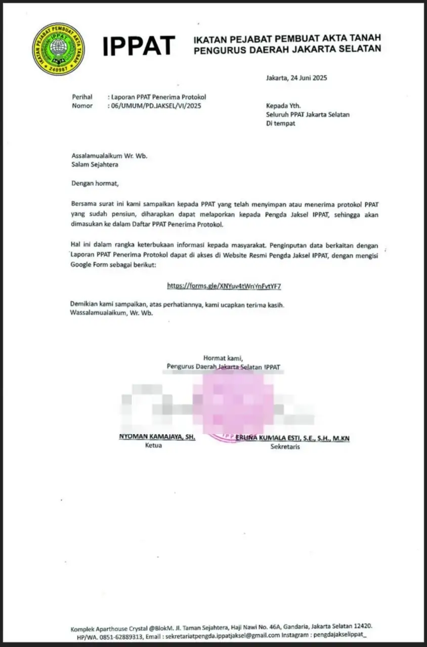 Pengumuman Penting: Pelaporan PPAT Penerima Protokol oleh Pengda Jaksel ...